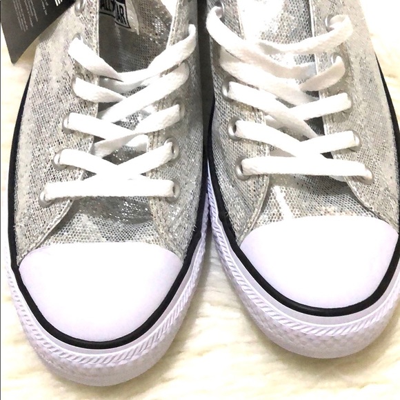 Converse | Shoes | Convese Chuck Taylor Lo Top Silver Glitter Sneaker ...